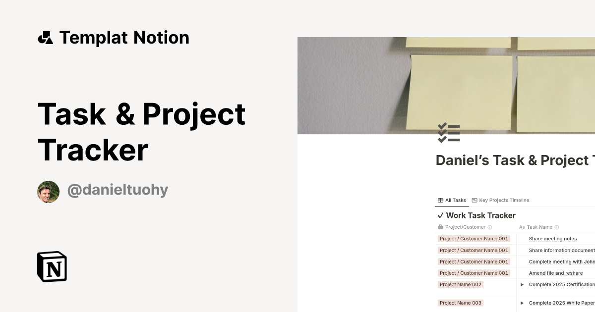 Task & Project Tracker Templat oleh Daniel Tuohy | Notion Marketplace