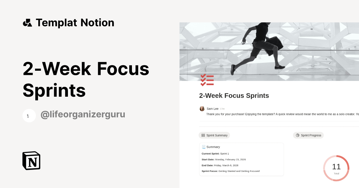 2-Week Focus Sprints Templat oleh Life Organizer Guru | Notion Marketplace