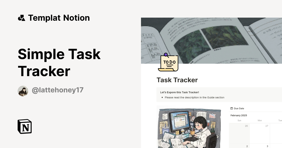 Simple Task Tracker Templat oleh LatteHoney | Notion Marketplace