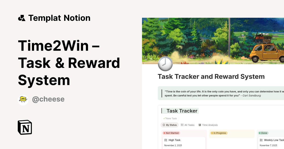 Time2Win – Task & Reward System Templat oleh Cheese | Notion Marketplace