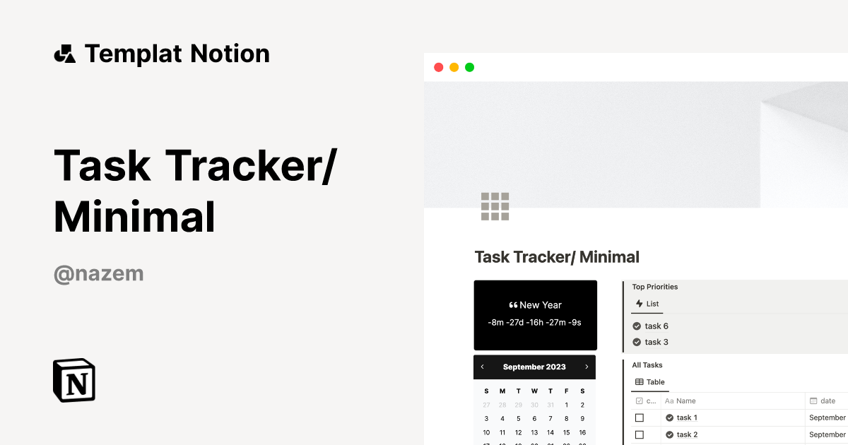 Templat Task Tracker/ Minimal | Notion Marketplace