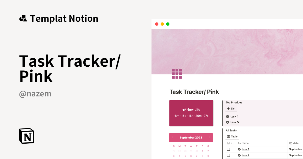 Templat Task Tracker/ Pink | Notion Marketplace