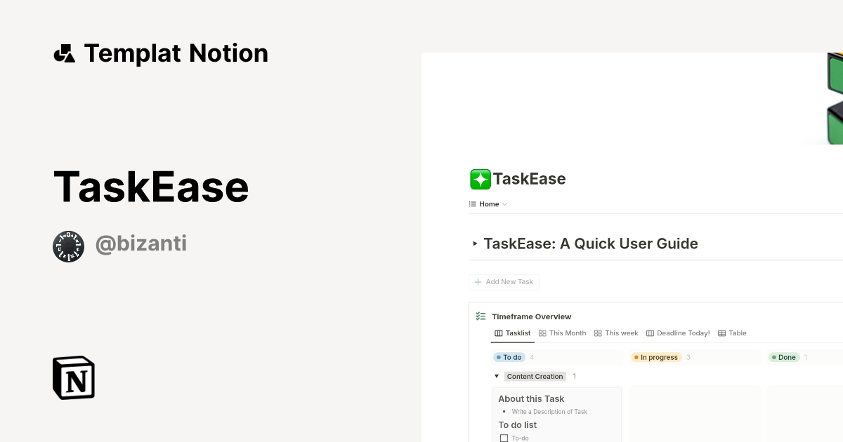 TaskEase Templat oleh Bizanti | Notion Marketplace