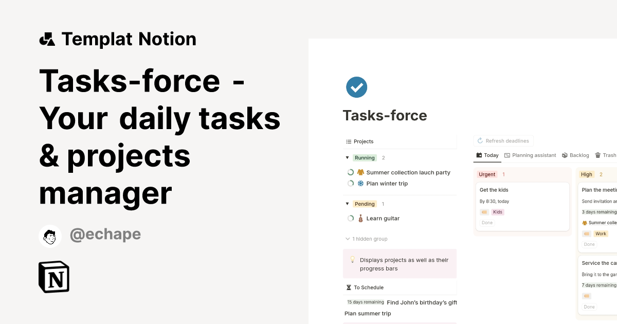 Tasks-force - Your daily tasks & projects manager Templat oleh Echape ...