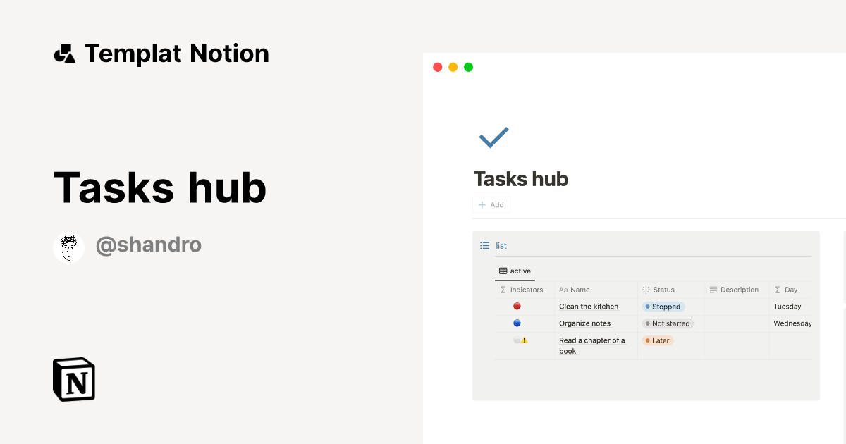 Templat Tasks hub | Notion Marketplace