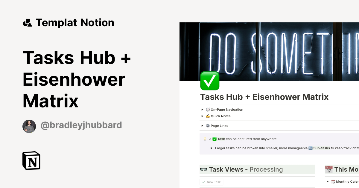 Tasks Hub + Eisenhower Matrix Templat oleh Bradley J. Hubbard | Notion Marketplace