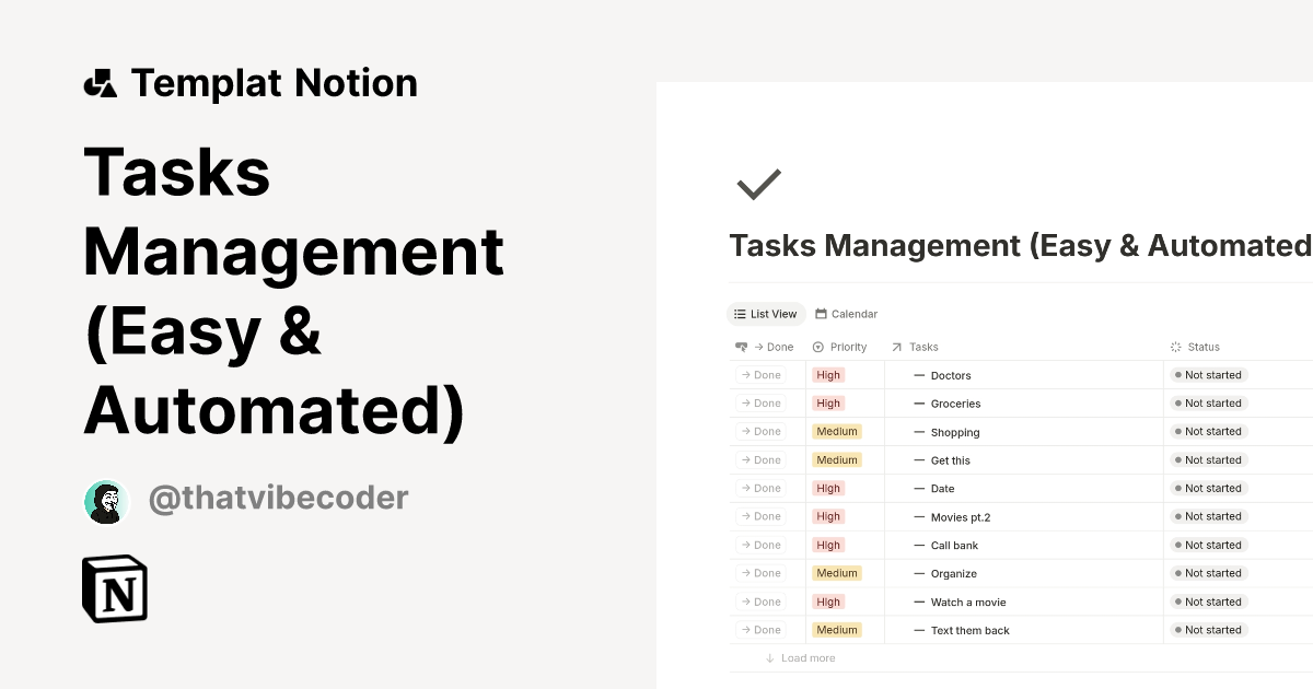 Templat Tasks Management (Easy & Automated) | Notion Marketplace