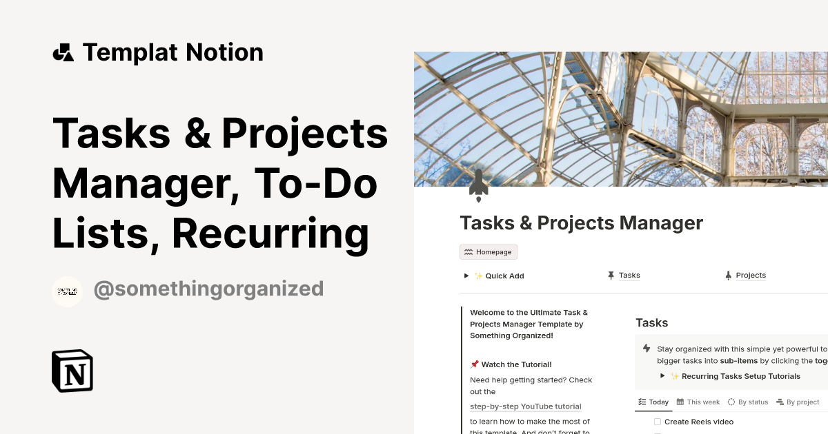 Tasks & Projects Manager, To-Do Lists, Recurring Templat oleh Something Organized | Notion ...