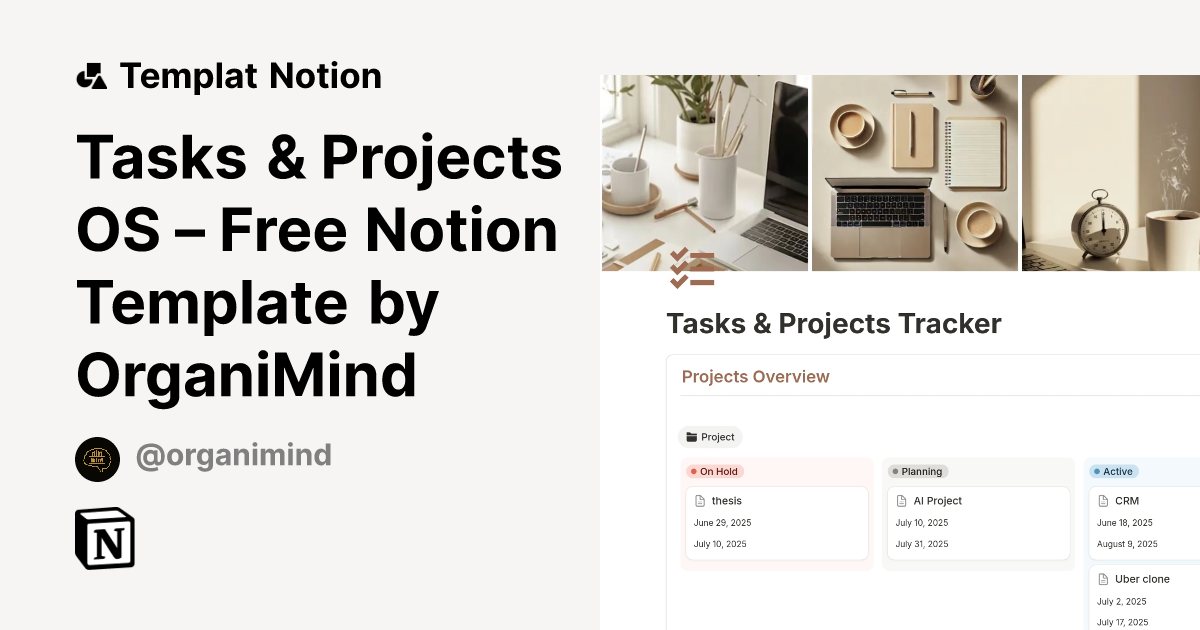 Templat Tasks & Projects OS – Free Notion Template by OrganiMind | Notion Marketplace