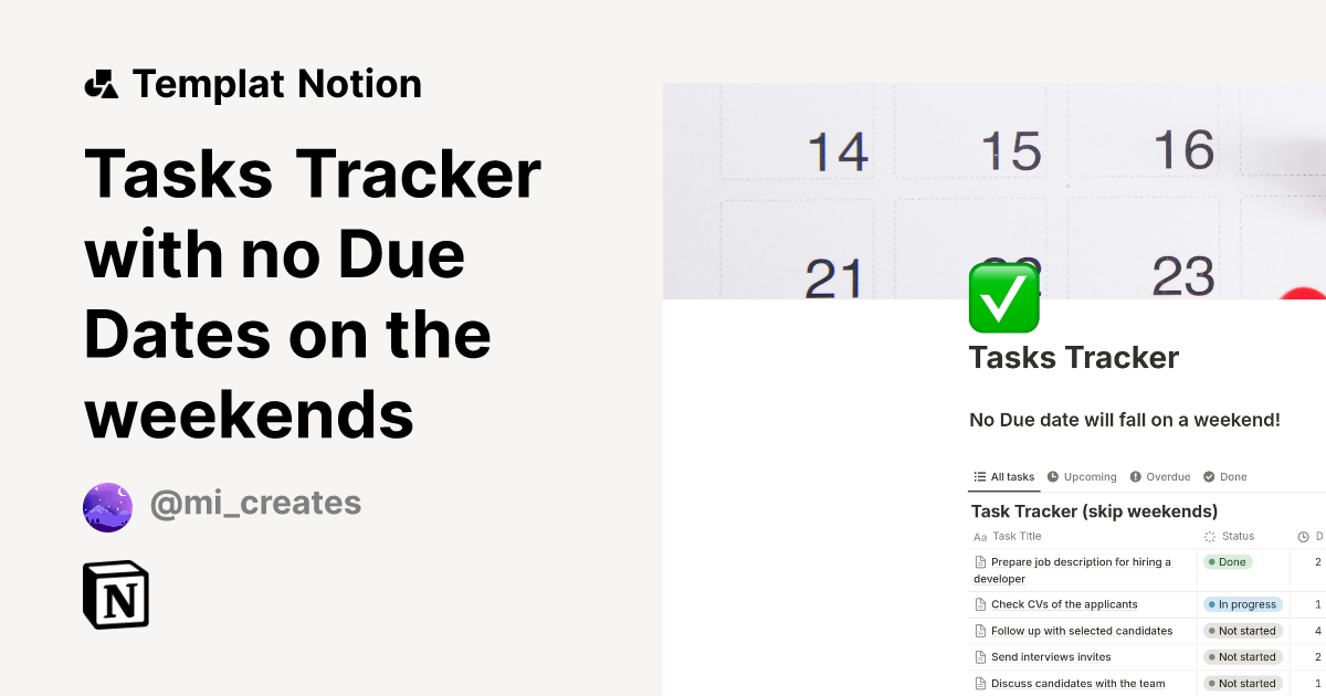 Tasks Tracker with no Due Dates on the weekends Templat oleh Mi Creates ...