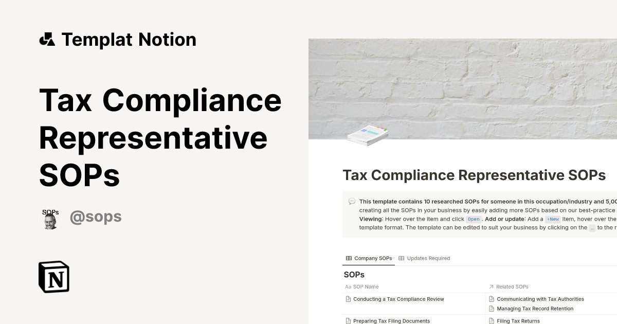 Templat Tax Compliance Representative SOPs | Notion Marketplace