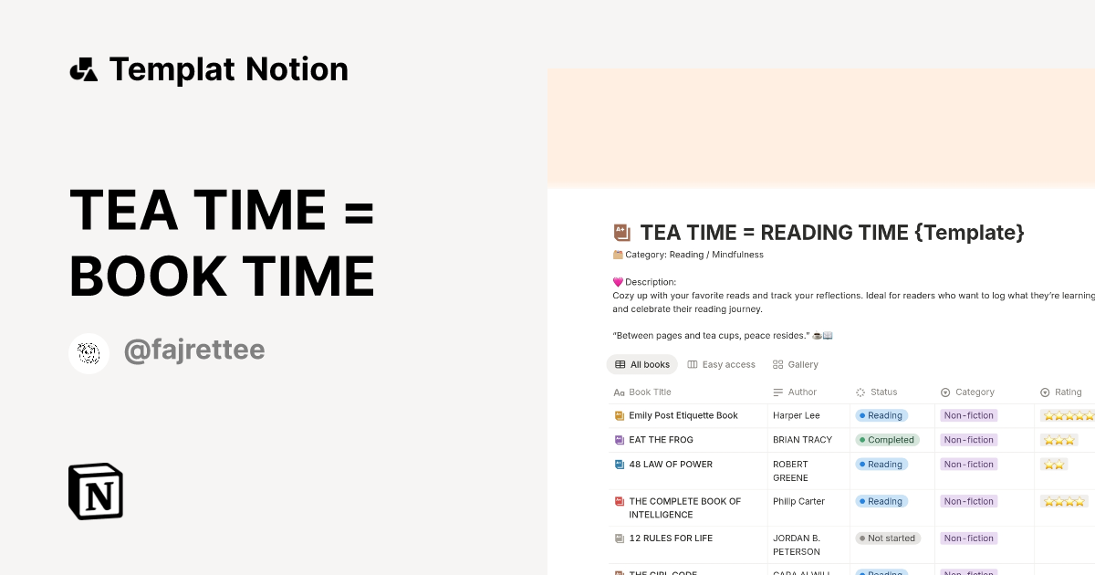 TEA TIME = BOOK TIME Templat oleh Fajrettee | Notion Marketplace