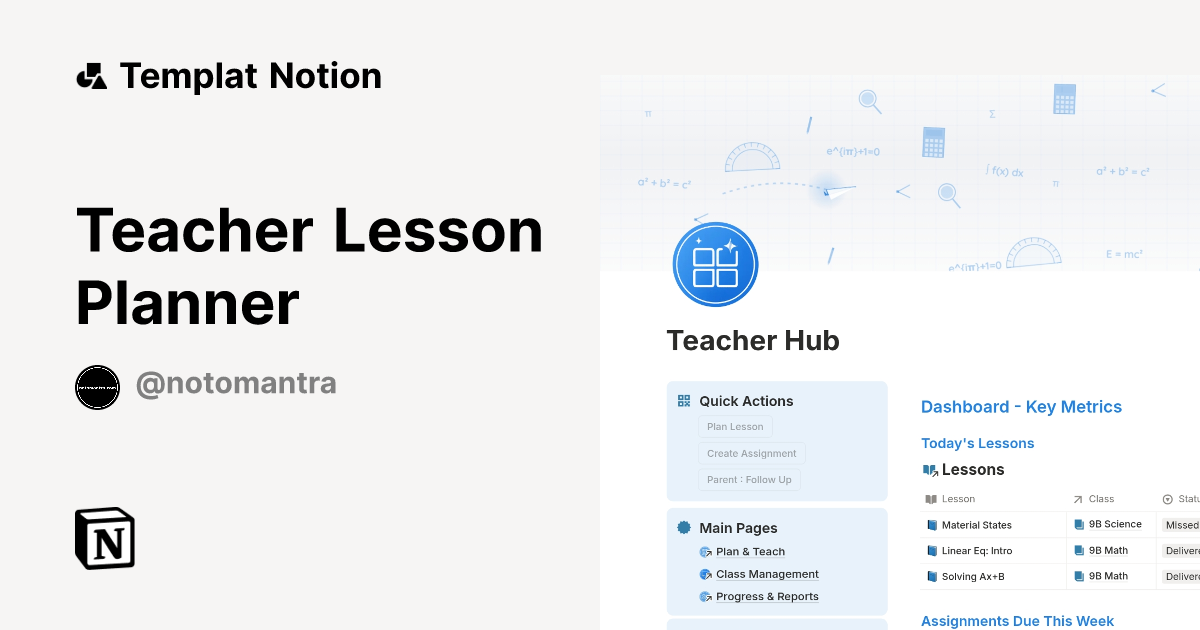 Templat Teacher Lesson Planner | Notion Marketplace