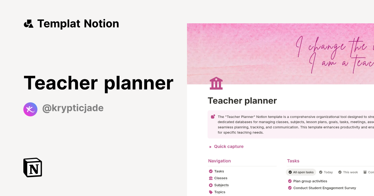 Templat Teacher planner | Notion Marketplace
