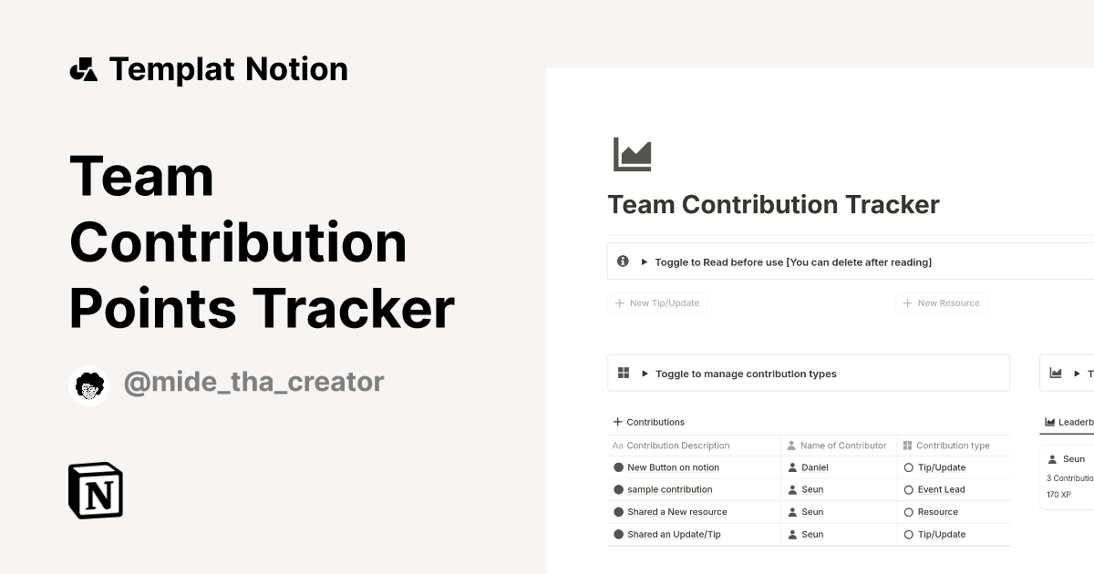 Templat Team Contribution Points Tracker | Notion Marketplace