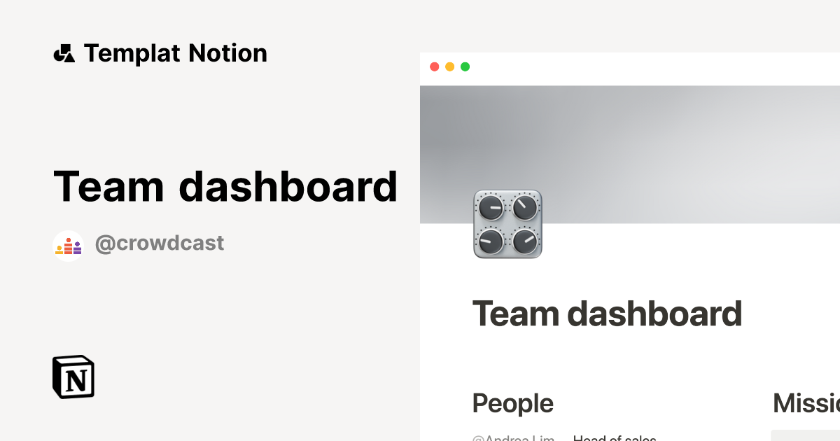 Team dashboard Templat oleh Crowdcast | Notion Marketplace