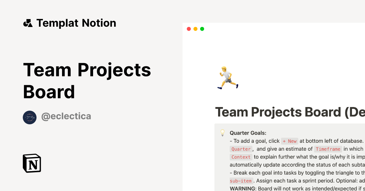 Team Projects Board Templat oleh Eclectica | Notion Marketplace