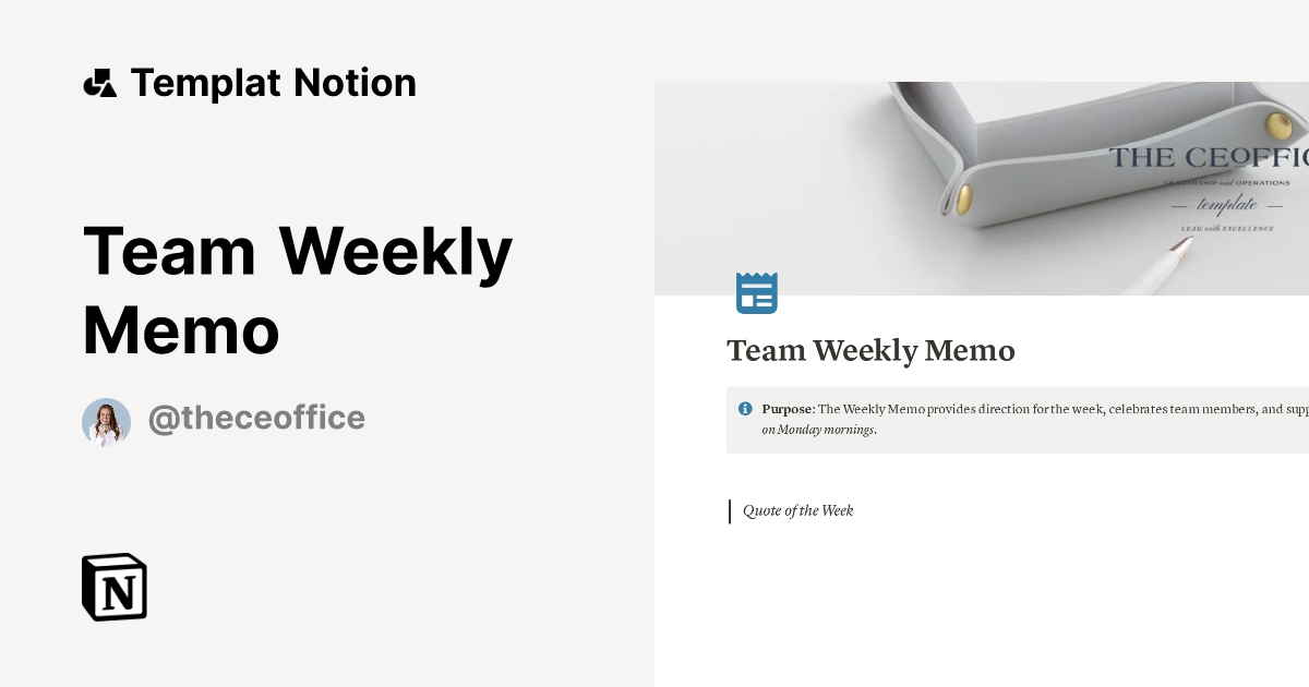 Templat Team Weekly Memo | Notion Marketplace