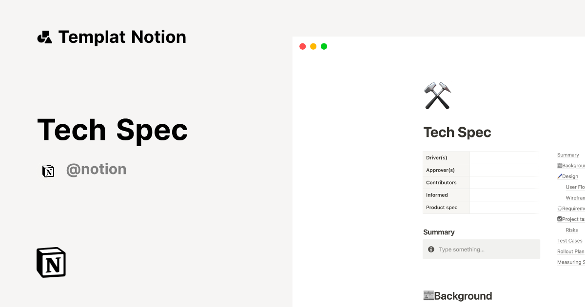 Templat Tech Spec 2025 | Notion Marketplace