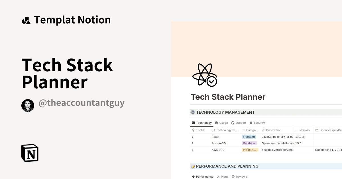 Templat Tech Stack Planner | Notion Marketplace