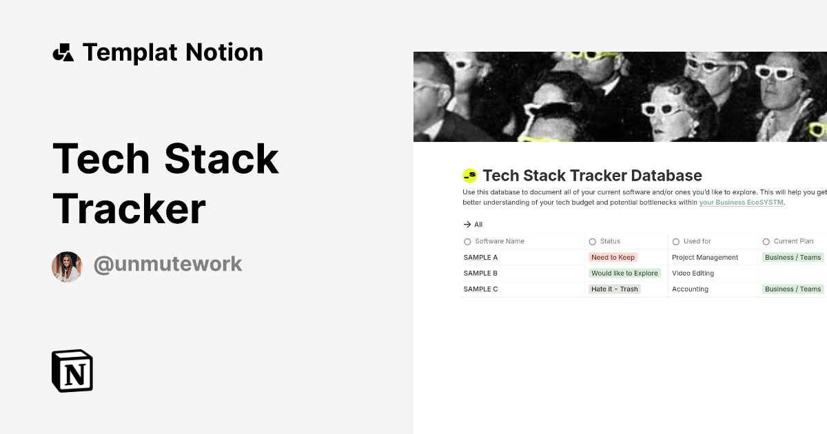 Tech Stack Tracker Templat oleh Sara Loretta | SYSTMS™ | Notion Marketplace