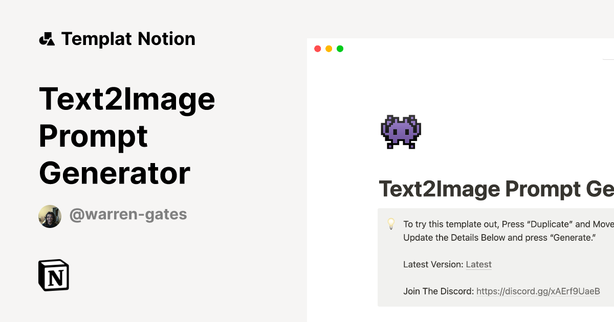 Templat Text2Image Prompt Generator | Notion Marketplace