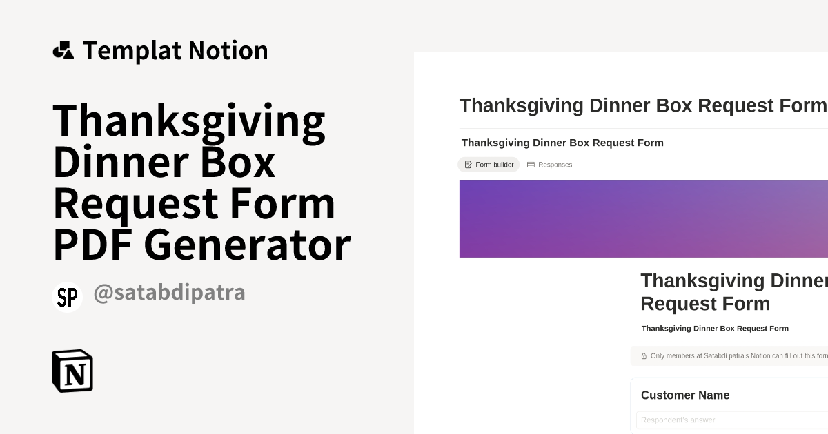 Templat Thanksgiving Dinner Box Request Form PDF Generator | Notion ...