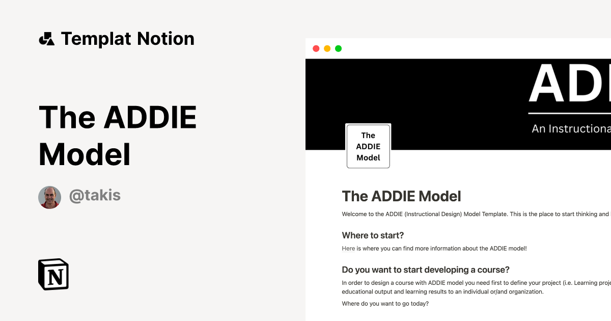 The ADDIE Model Templat oleh Takis Athanassiou | Notion Marketplace