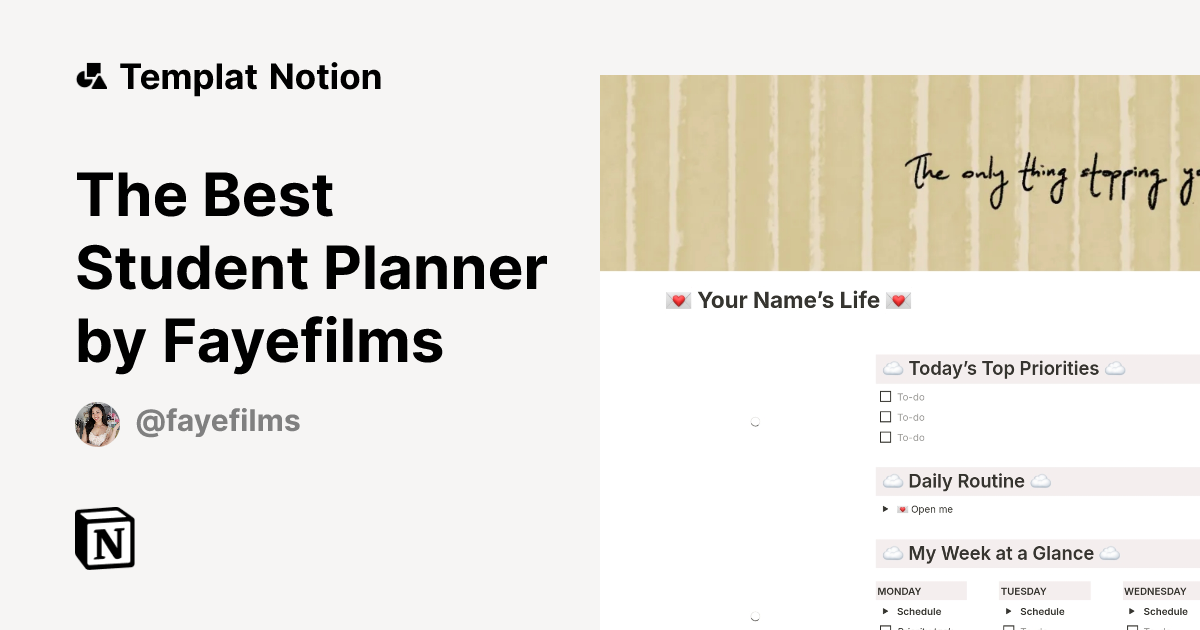 Templat The Best Student Planner by Fayefilms | Notion Marketplace