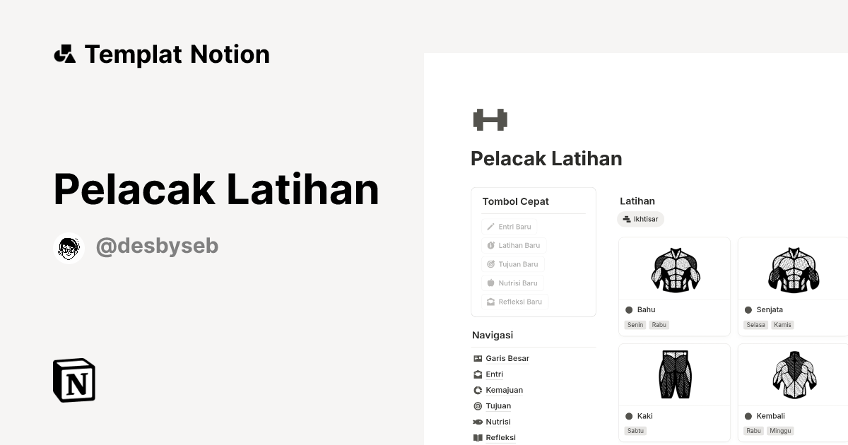 Pelacak Latihan Templat oleh desbyseb | Notion Marketplace
