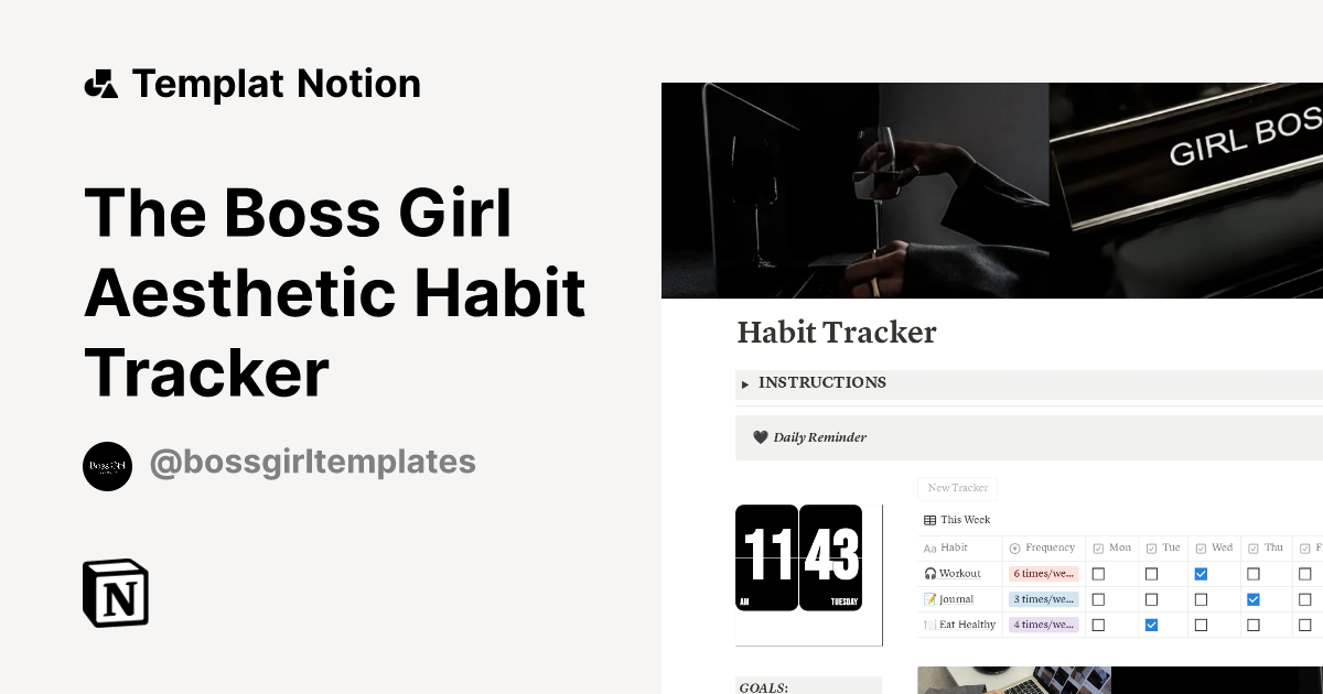 Templat The Boss Girl Aesthetic Habit Tracker | Notion Marketplace