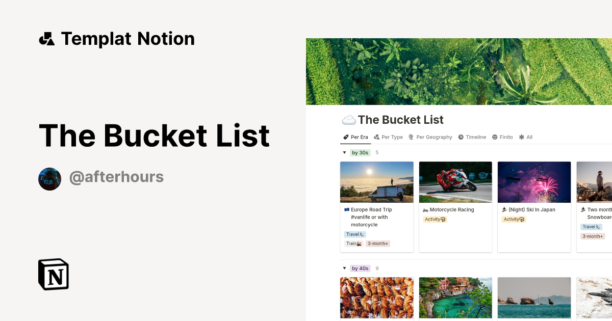 The Bucket List Templat oleh Maria P | Notion Marketplace