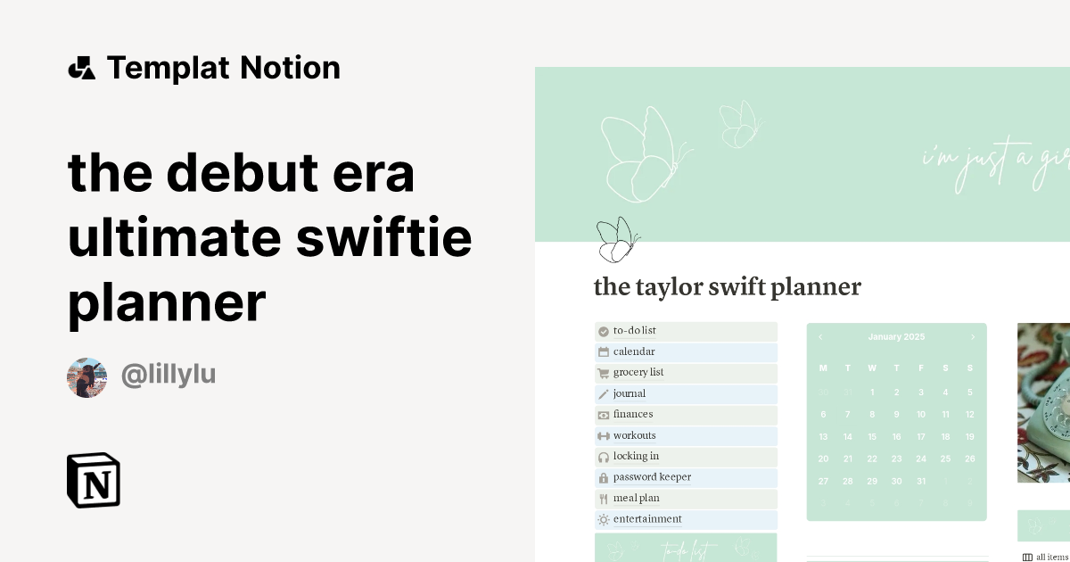 Templat the debut era ultimate swiftie planner | Notion Marketplace