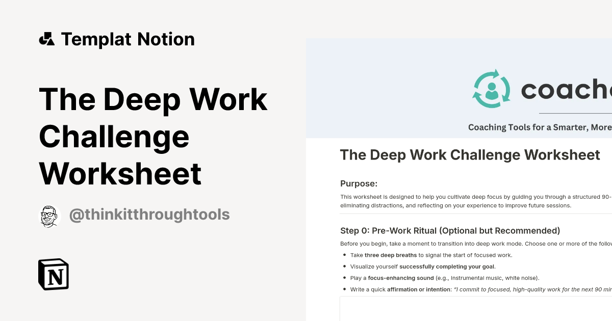 Templat The Deep Work Challenge Worksheet | Notion Marketplace