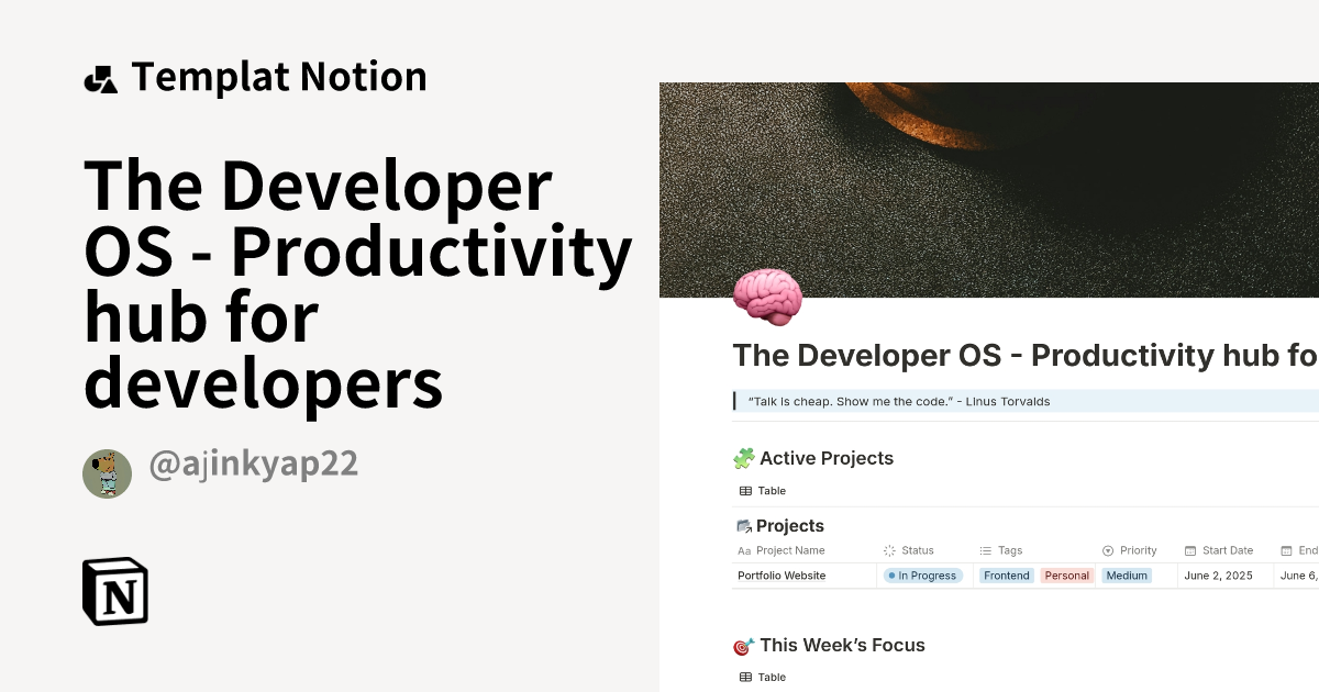 Templat The Developer OS - Productivity hub for developers | Notion Marketplace
