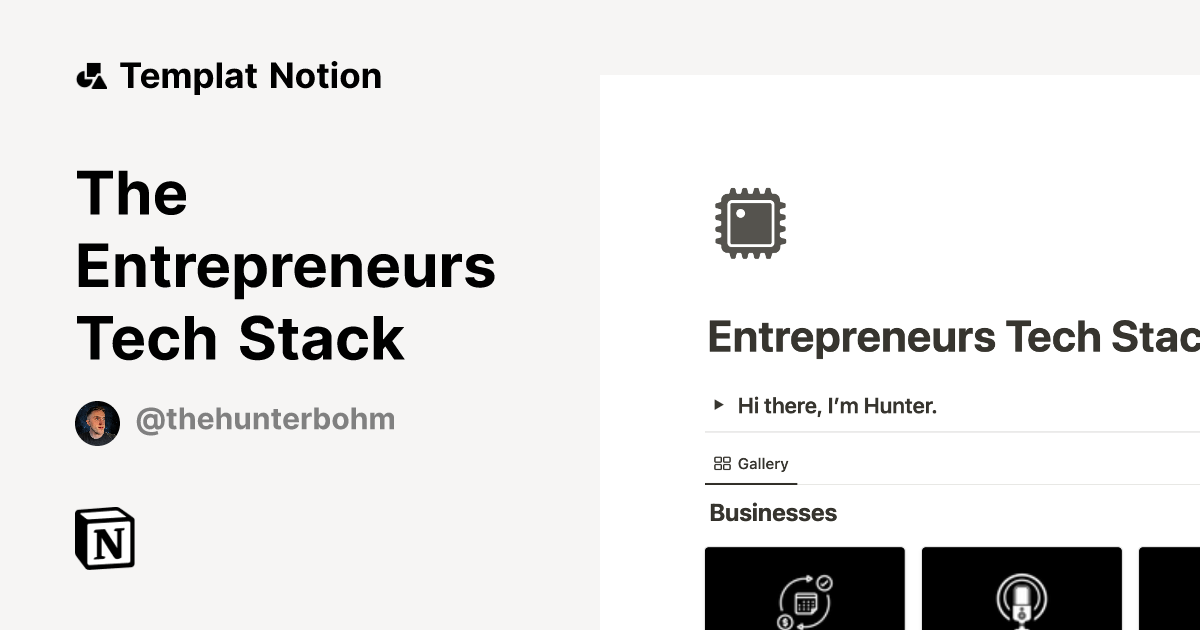 The Entrepreneurs Tech Stack Templat oleh Hunter Bohm | Notion Marketplace