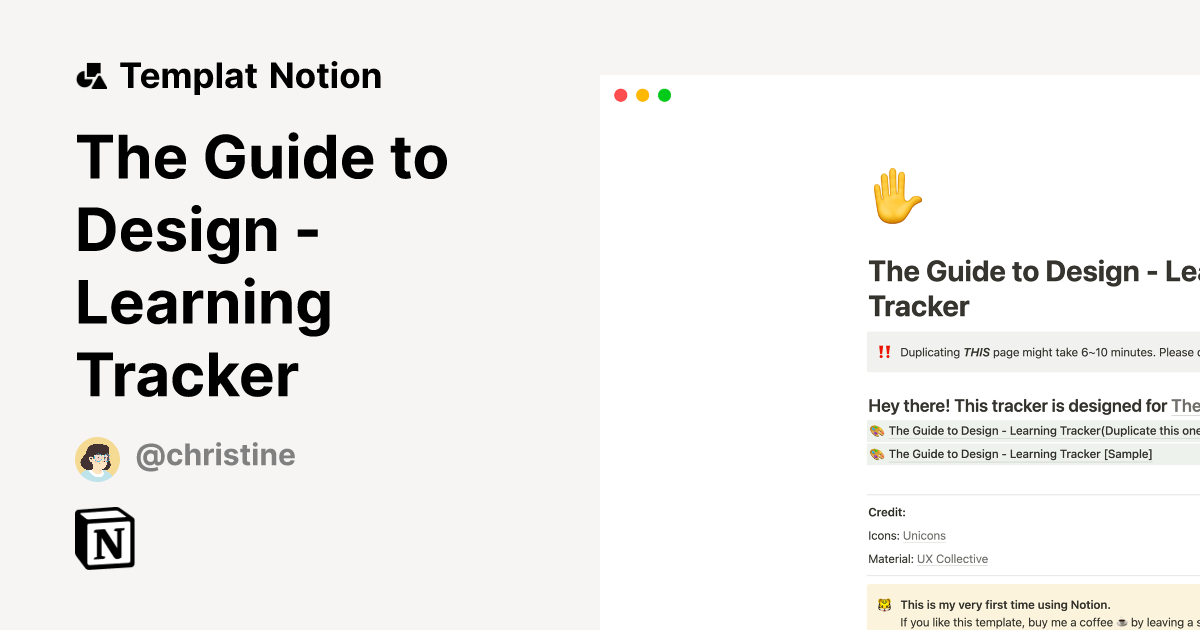 Templat The Guide to Design - Learning Tracker | Notion Marketplace