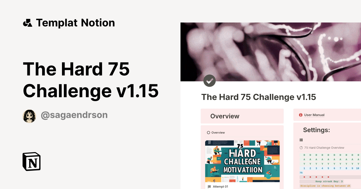 Templat The Hard 75 Challenge v1.15 | Notion Marketplace