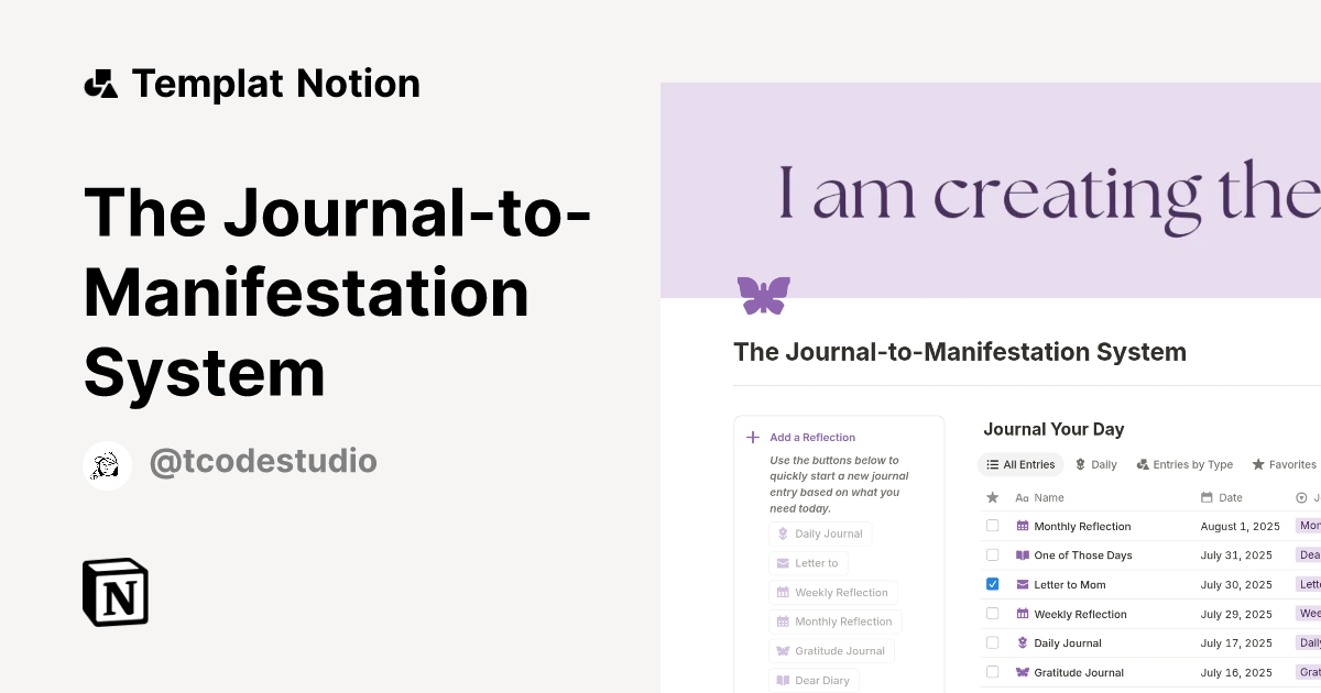 Templat The Journal-to-Manifestation System | Notion Marketplace