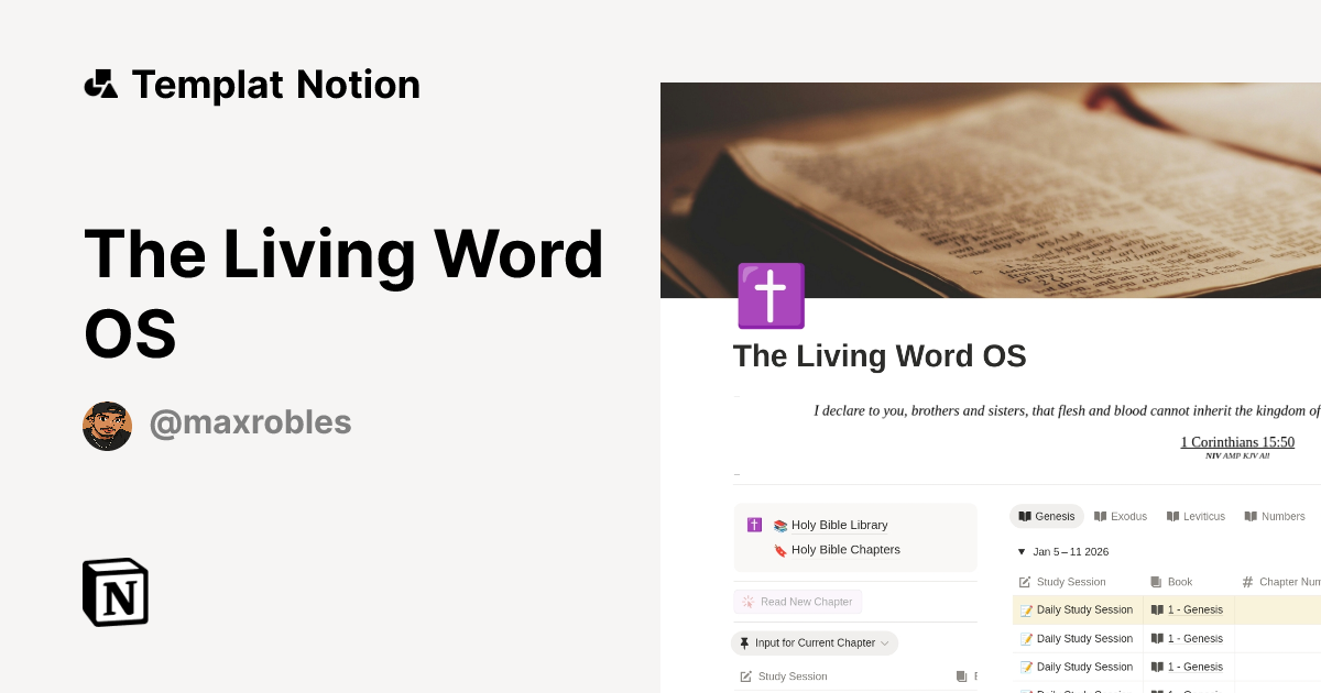 The Living Word OS Templat oleh MaxRobles | Notion Marketplace
