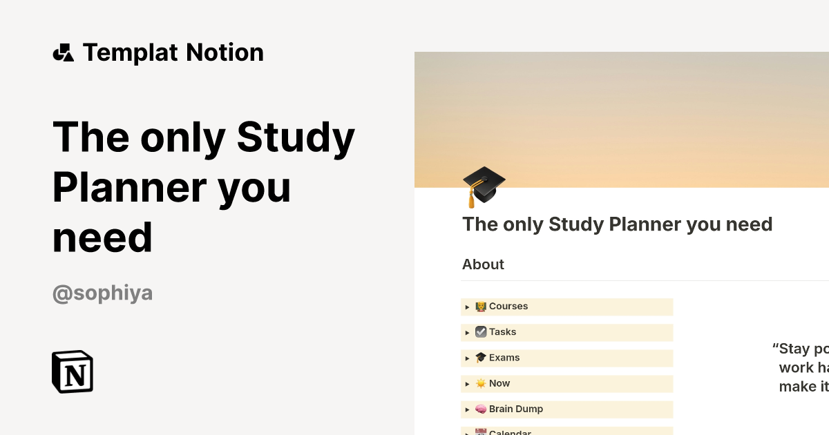 The only Study Planner you need Templat oleh Sophia | Notion Marketplace