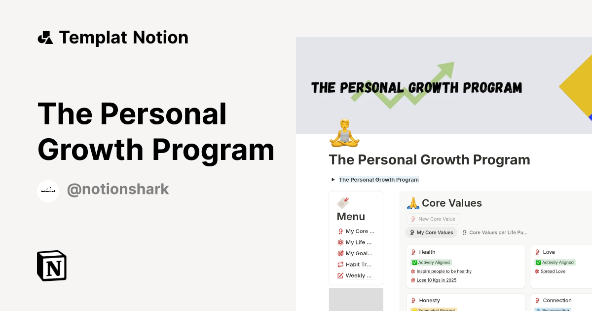The Personal Growth Program Templat oleh Notionshark | Notion Marketplace