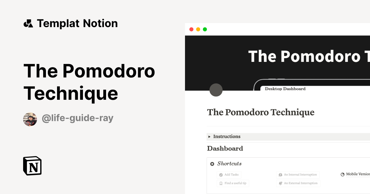 The Pomodoro Technique Templat oleh Life-Guide-Ray | Notion Marketplace