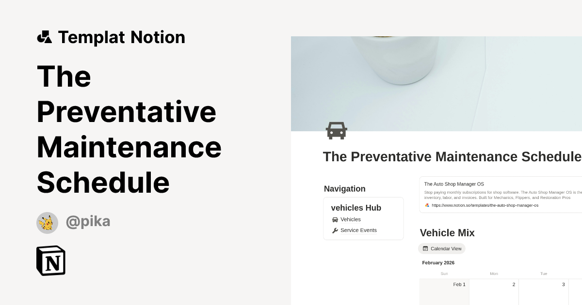 Templat The Preventative Maintenance Schedule | Notion Marketplace