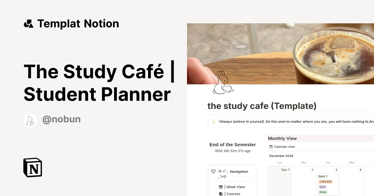 Templat The Study Café | Student Planner | Notion Marketplace