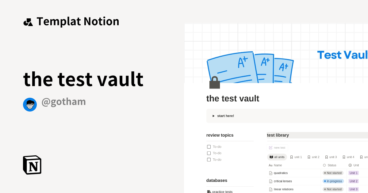 The Test Vault Templat oleh gotham | Notion Marketplace