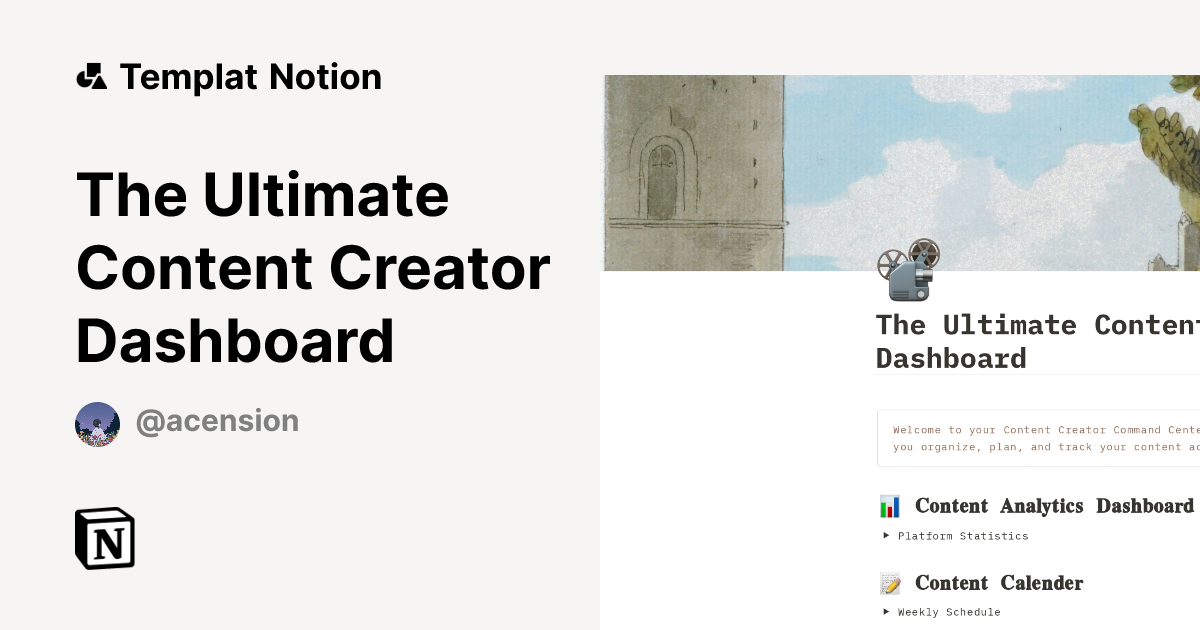 The Ultimate Content Creator Dashboard Templat oleh Acé | Notion ...