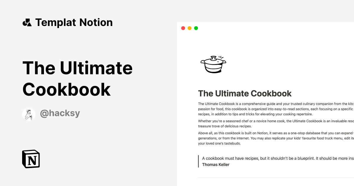 The Ultimate Cookbook Templat oleh Hacksy | Notion Marketplace