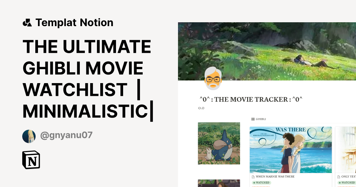 Templat THE ULTIMATE GHIBLI MOVIE WATCHLIST |MINIMALISTIC| | Notion Marketplace