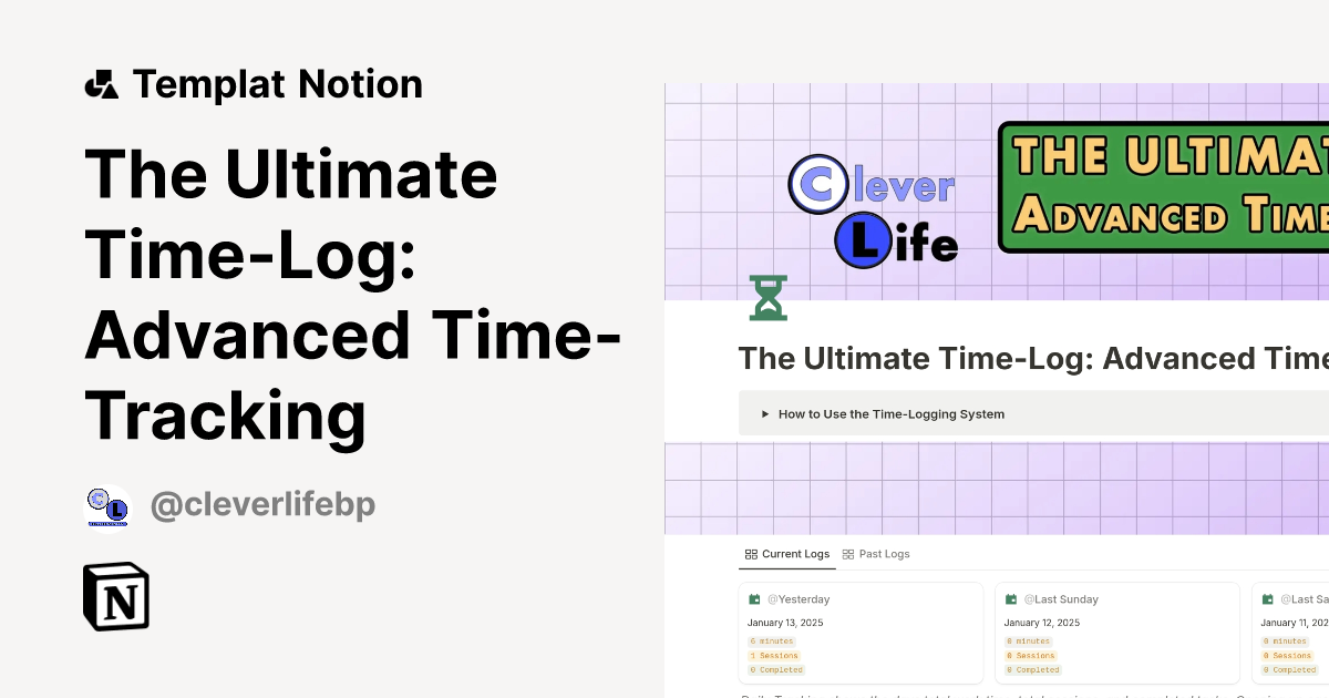 Templat The Ultimate Time-Log: Advanced Time-Tracking | Notion Marketplace
